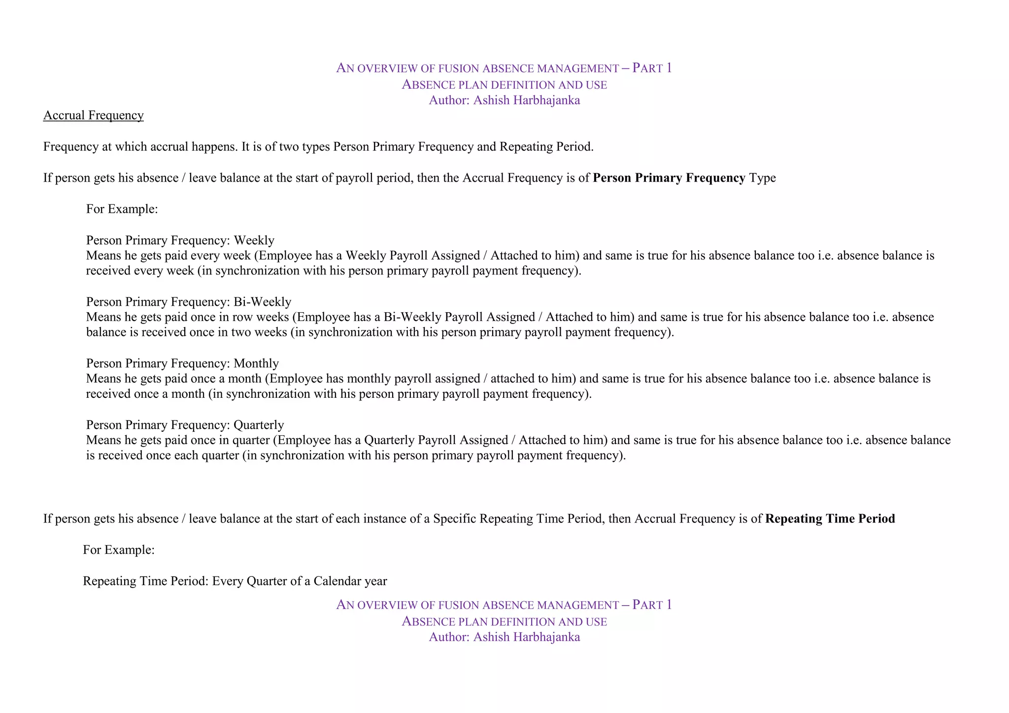 An Overview of Fusion Absence Management Absence Plan Definition and ...