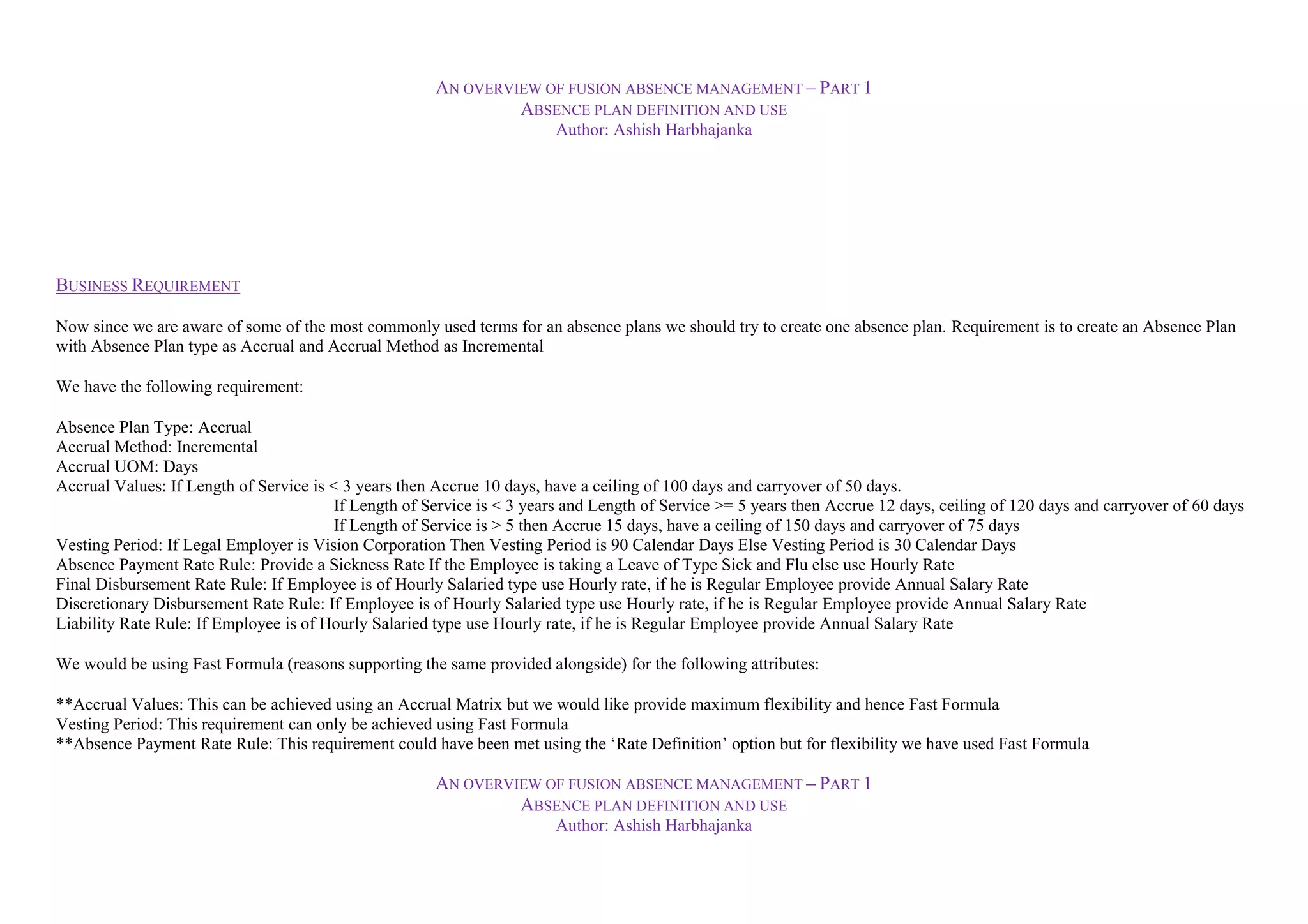 An Overview of Fusion Absence Management Absence Plan Definition and ...