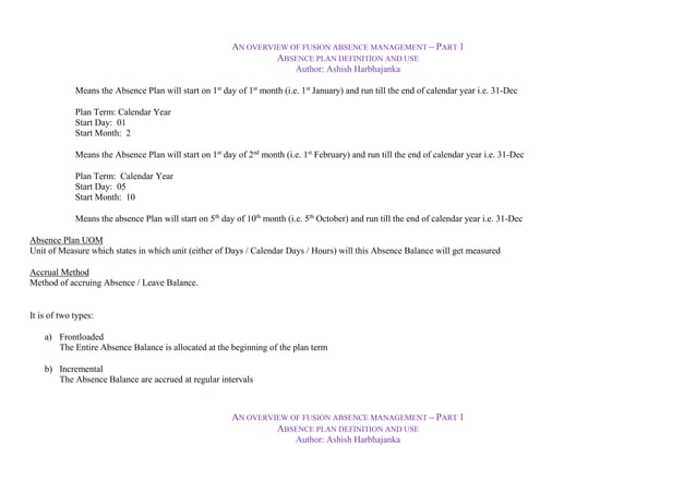 An Overview of Fusion Absence Management Absence Plan Definition and ...