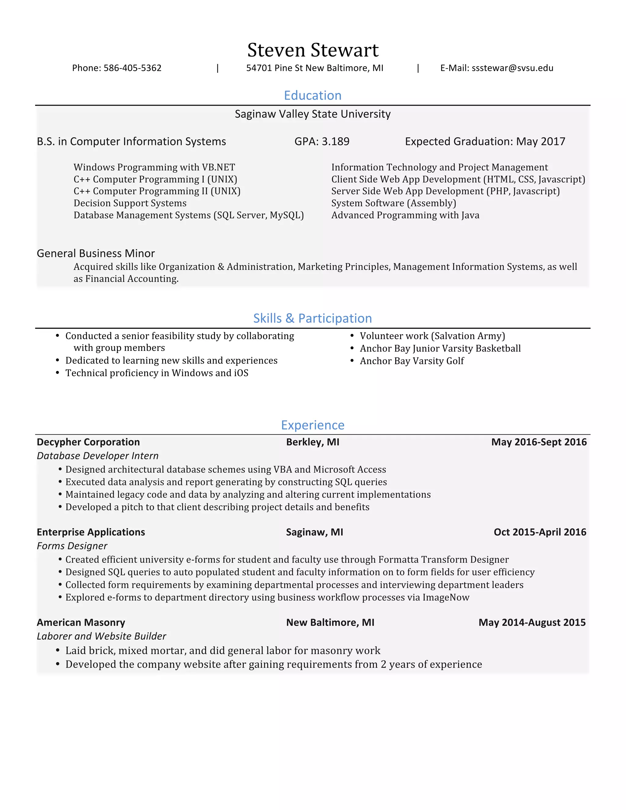 Resume 2016 | PDF