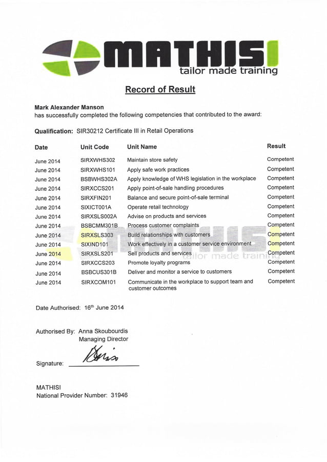 Certificate 3 Retail Operations-2014 | PDF