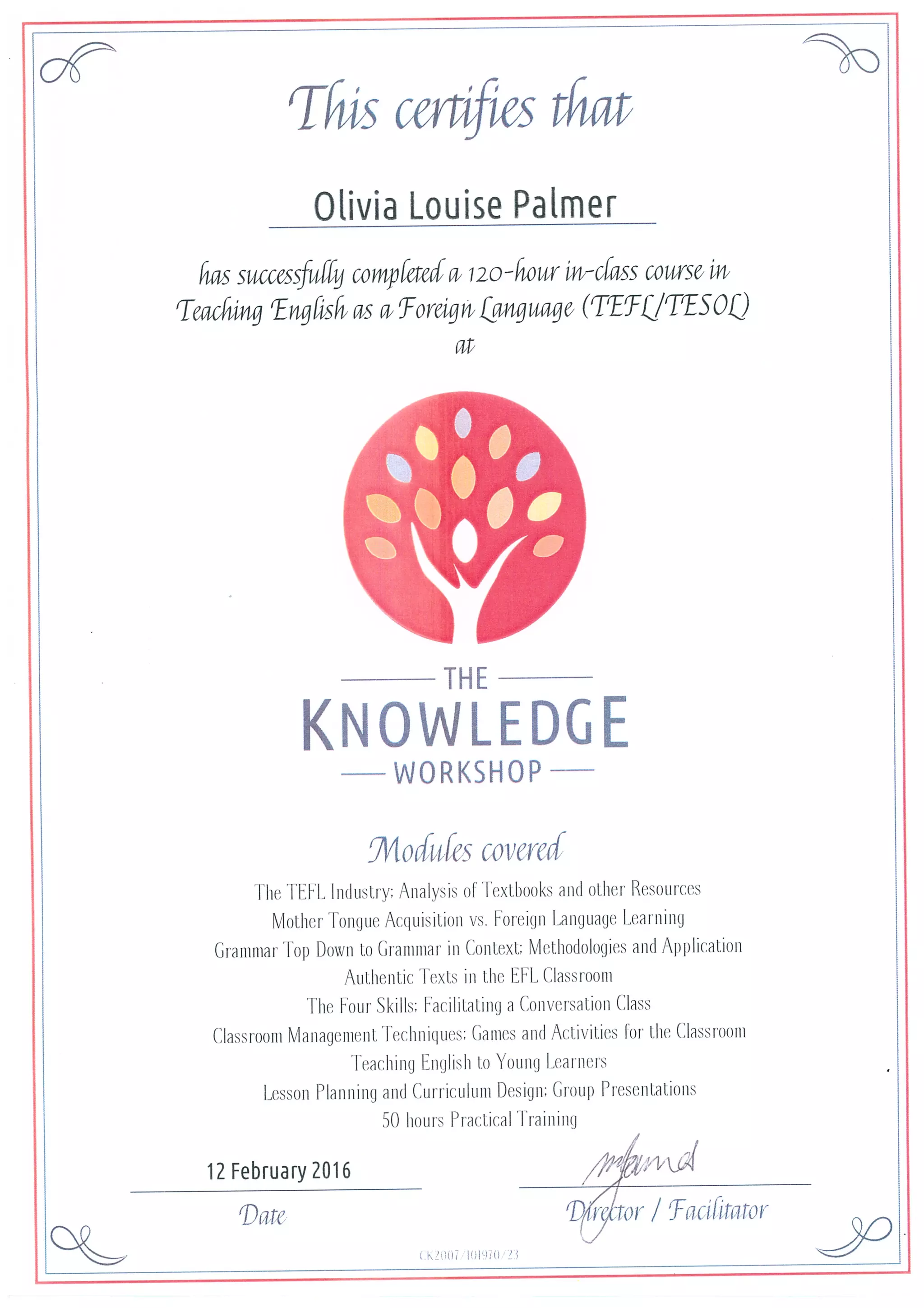 Olivia Louise Palmer_120 hour TEFL certificate (1).PDF | Free Download