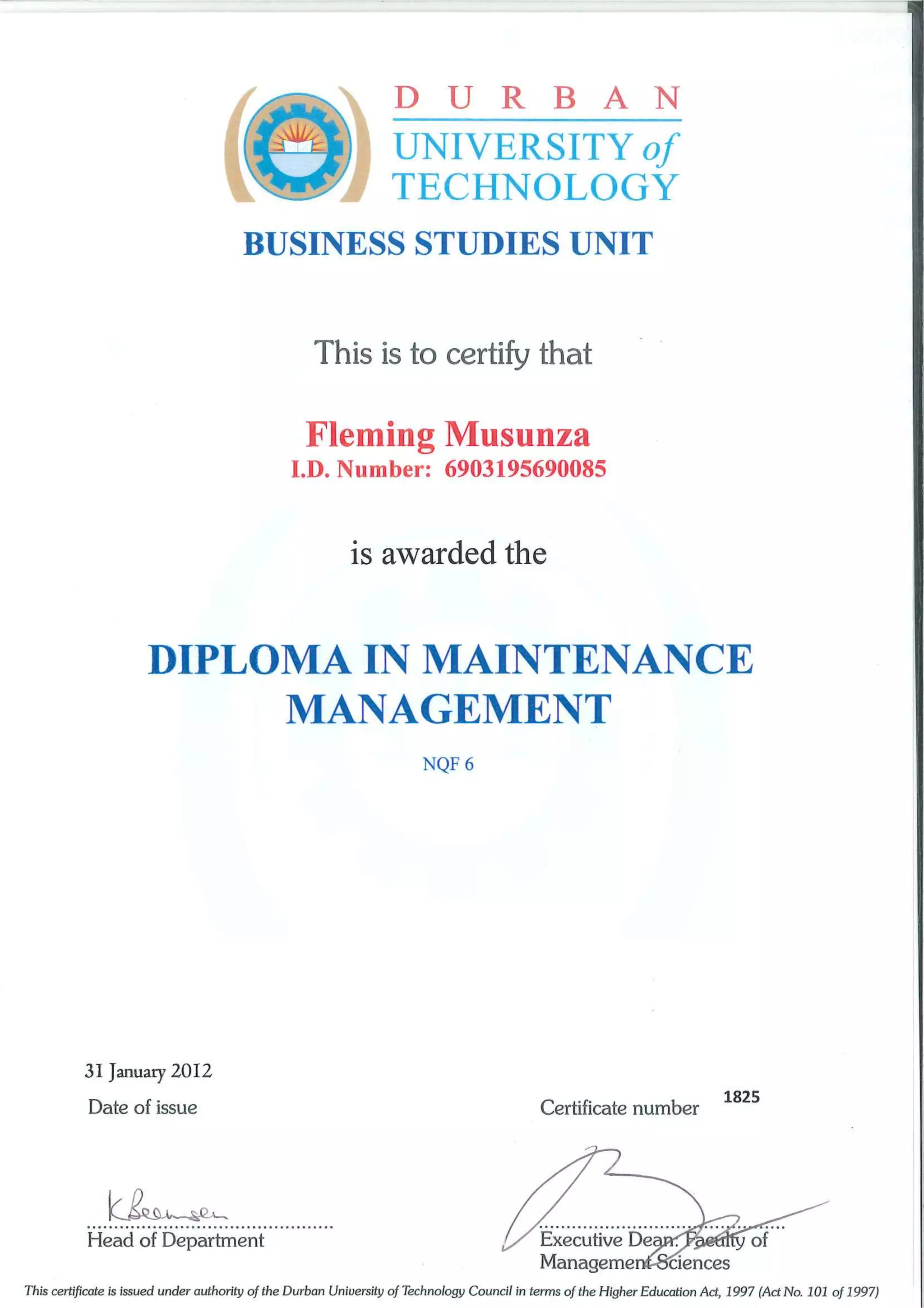 Maintenance Diploma Cert | PDF