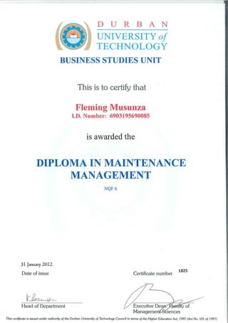Maintenance Diploma Cert | PDF