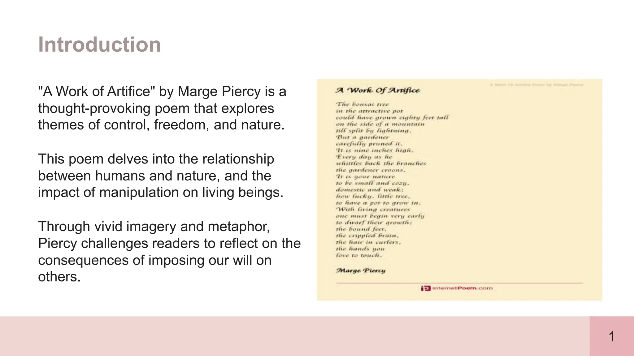 A Work Of Artifice by Marge Piery for class 9 KSB | PPTX