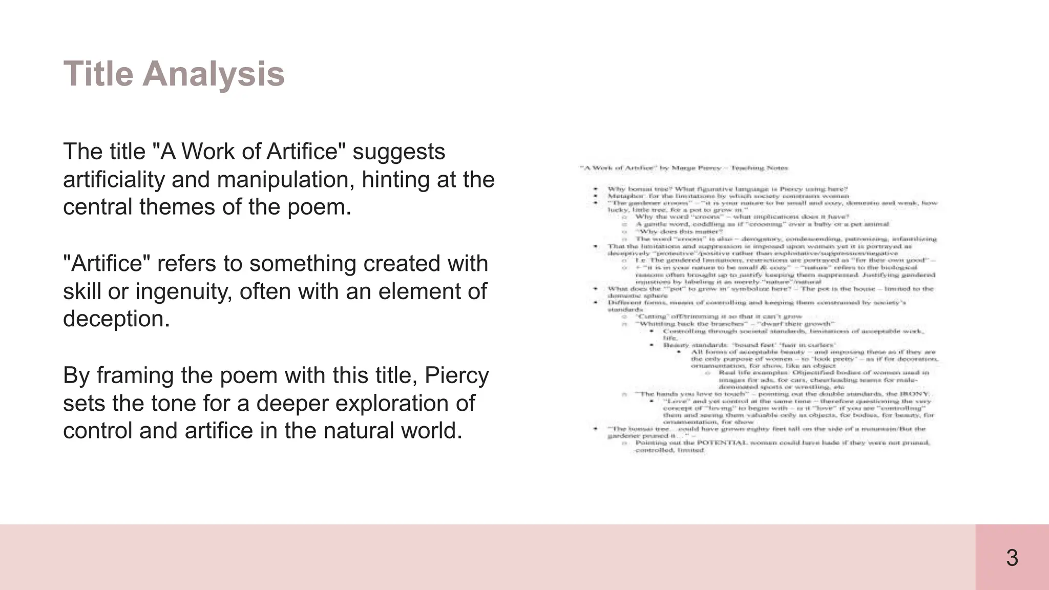A Work Of Artifice by Marge Piery for class 9 KSB | PPTX