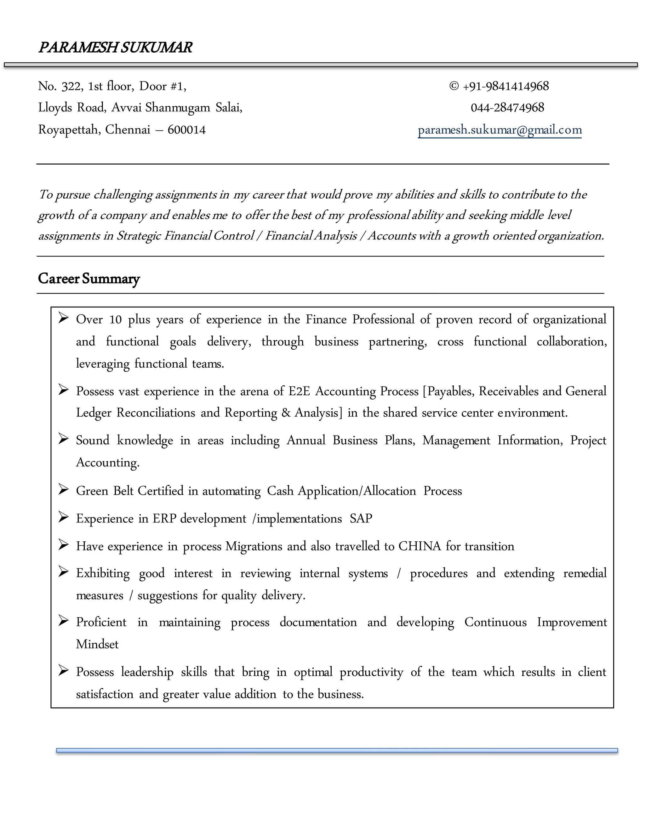 Paramesh Sukumar Resume | PDF