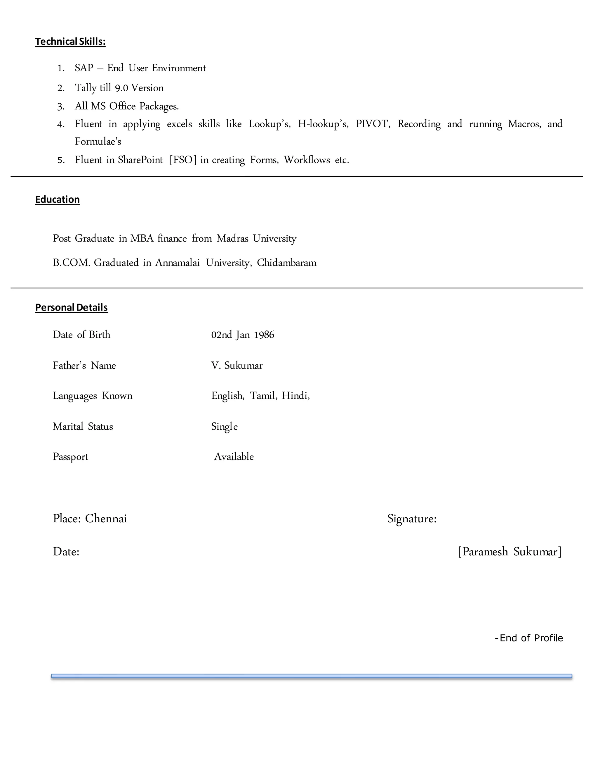 Paramesh Sukumar Resume | PDF