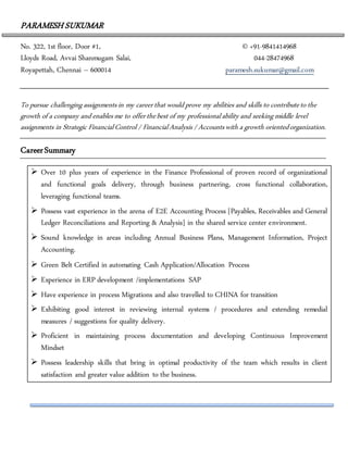 Paramesh Sukumar Resume | PDF