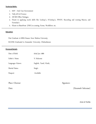 Paramesh Sukumar Resume | DOCX