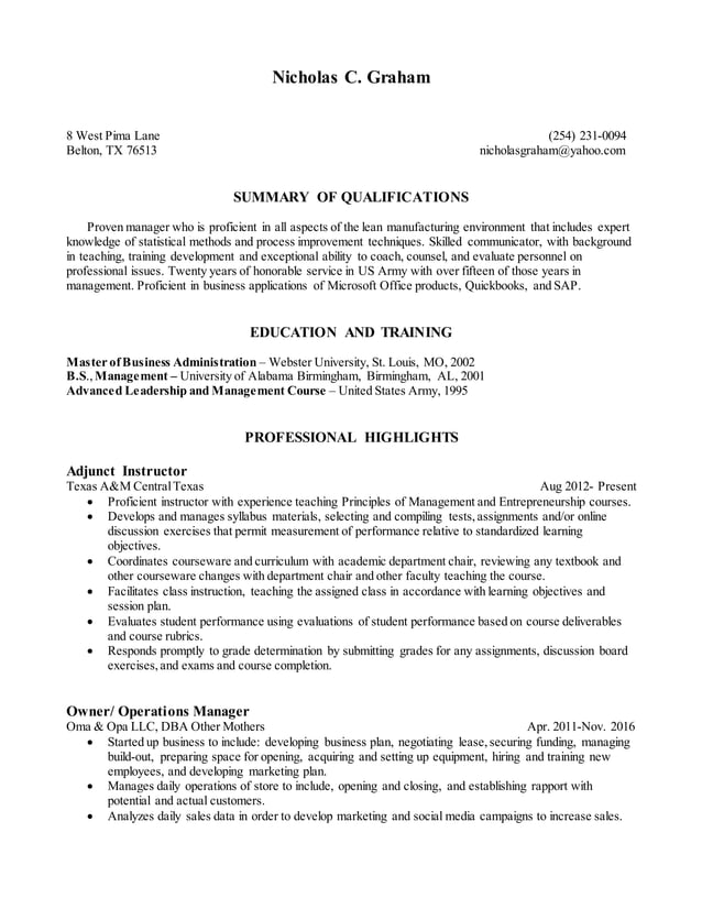 NicholasGrahamresumeOct16 | DOCX | Business Administration | Business