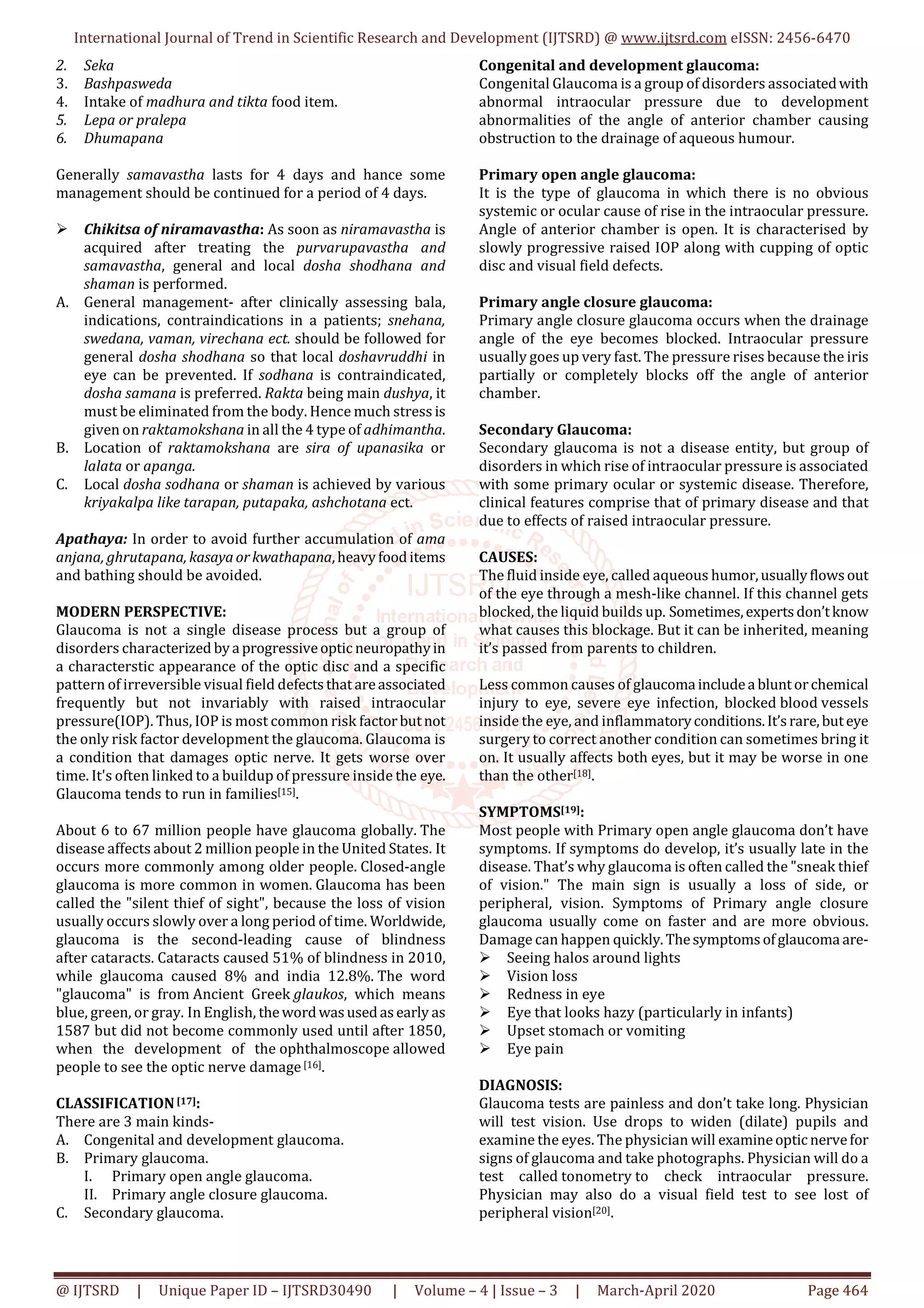 Adhimantha Glaucoma A Review Based on Ayurveda and Modern Perspective | PDF
