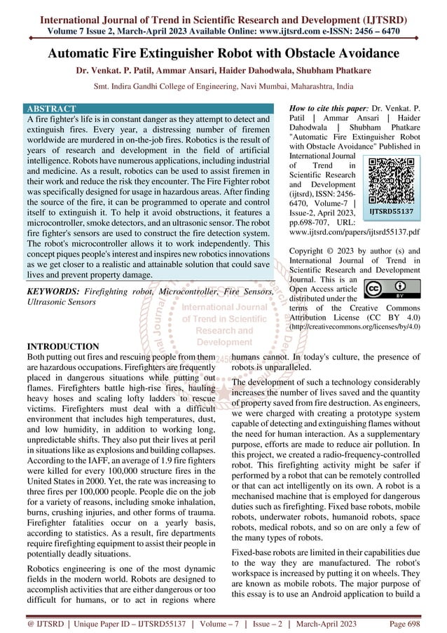 Automatic Fire Extinguisher Robot with Obstacle Avoidance | PDF