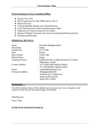 Sushanth CV | PDF | Business Accounting & Finance | Business