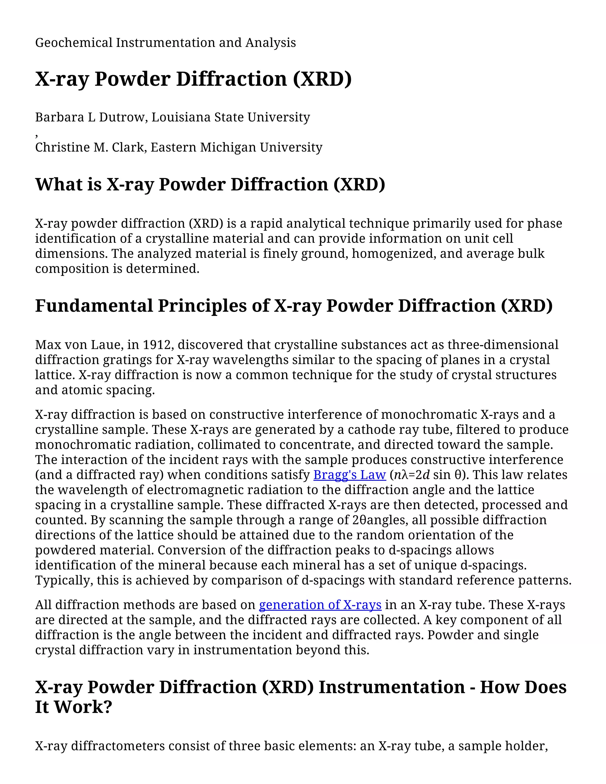 X Ray Powder Diffraction Xrd Pdf Chemistry Science