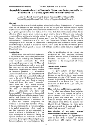 Synergistic Interaction between Chamomile Flower (Matricaria chamomilla ...