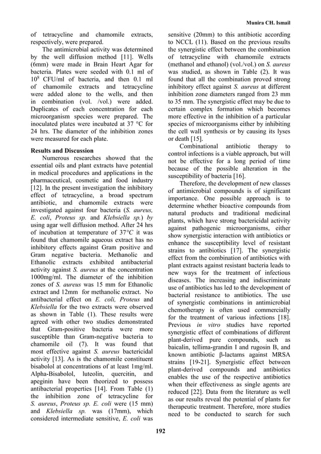 Synergistic Interaction between Chamomile Flower (Matricaria chamomilla ...