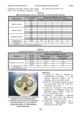 Synergistic Interaction between Chamomile Flower (Matricaria chamomilla ...