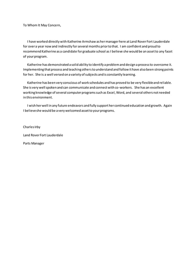 Land Rover Parts Recommendation Letter | DOCX