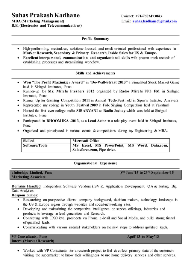 Suhas P. Kadhane Resume | PDF