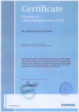 HATEM MV certificate | PDF