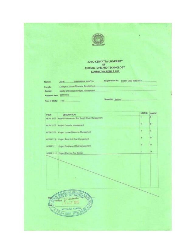 JKUAT Transcripts | DOCX