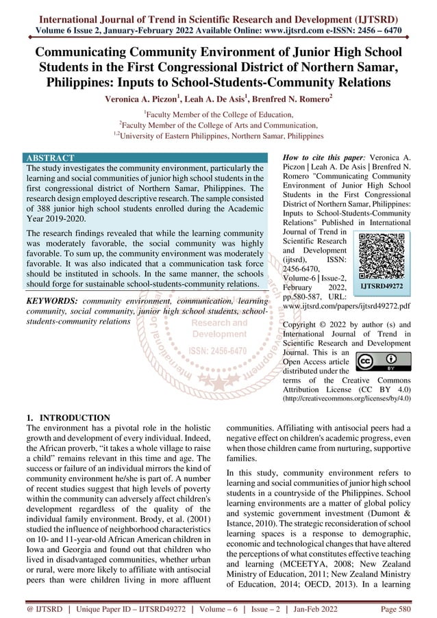 Communicating Community Environment of Junior High School Students in ...