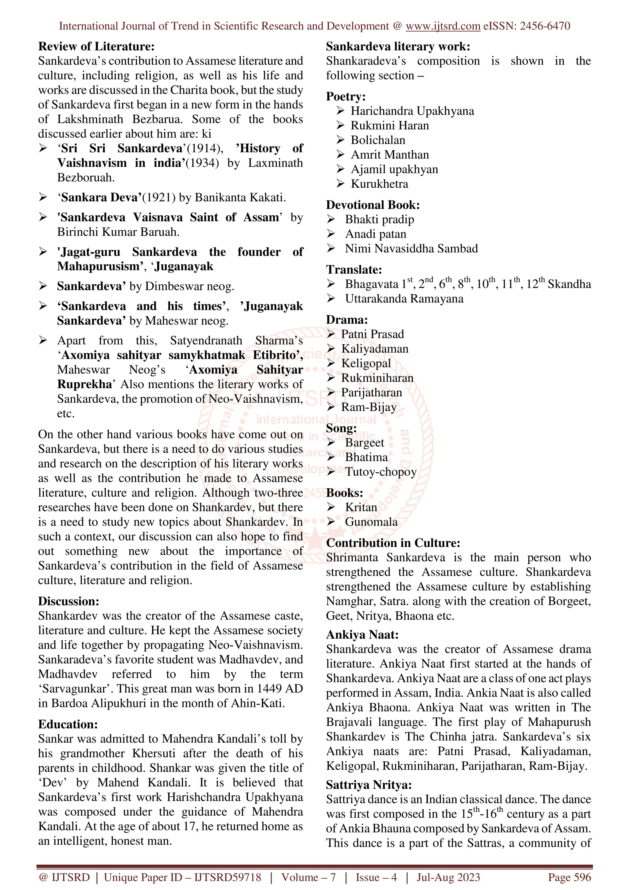 Contribution of Srimanta Sankardeva in Religion and Culture | PDF