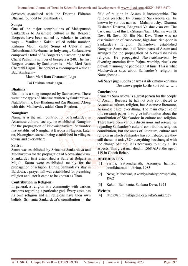 Contribution of Srimanta Sankardeva in Religion and Culture | PDF