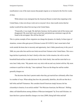 Immigration Experience Paper | PDF