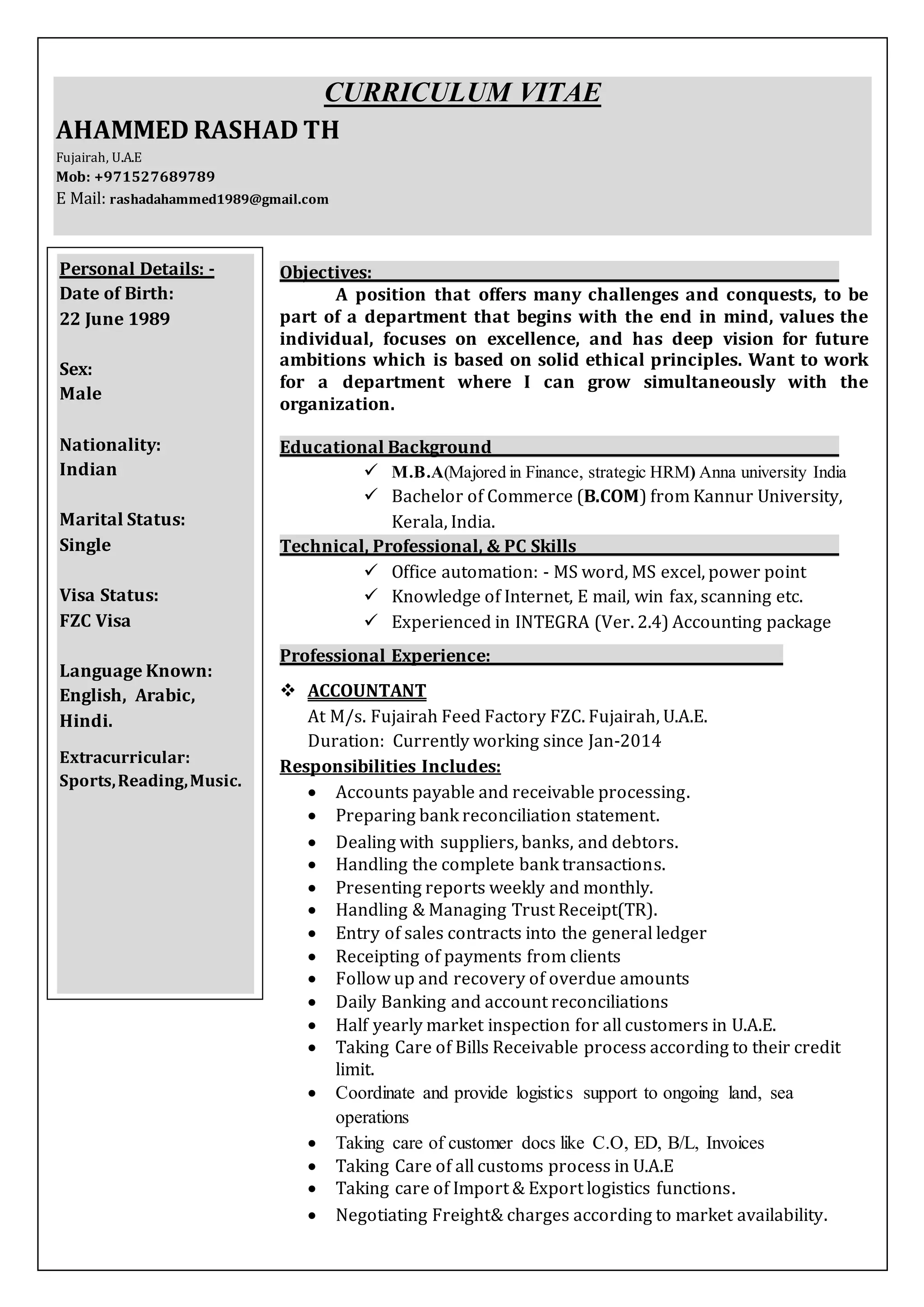 RASHAD NEW CV (1) | DOCX | Business Accounting & Finance | Business