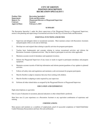 Job Description Rec Spec | PDF | Science