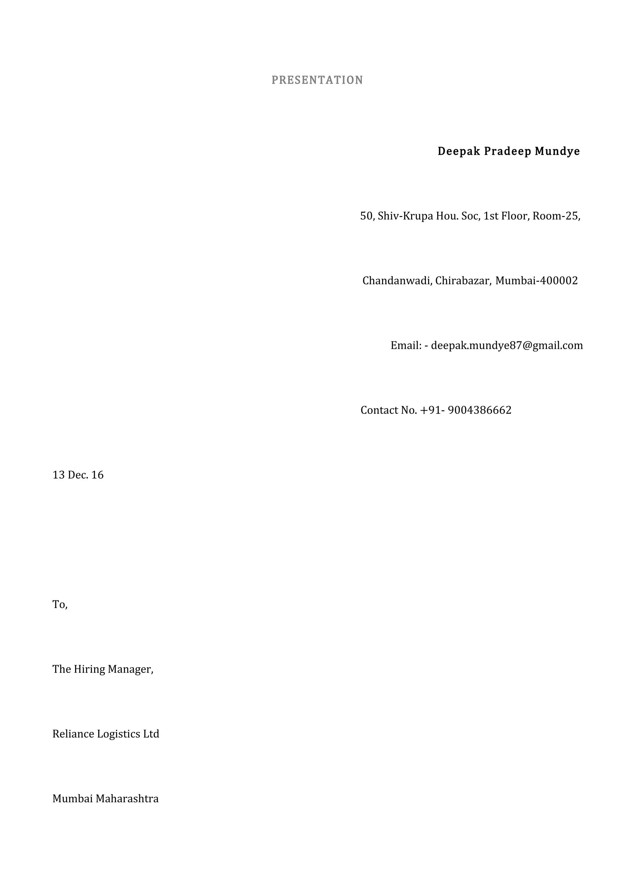 Deepak Kumar Mundye Presentation | PDF