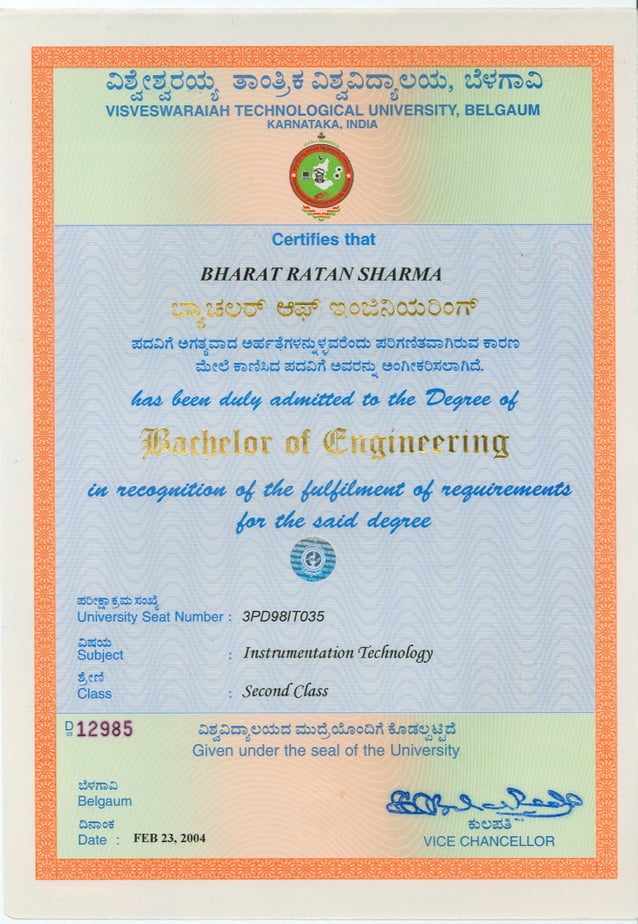 VTU Degree Certificate | PDF