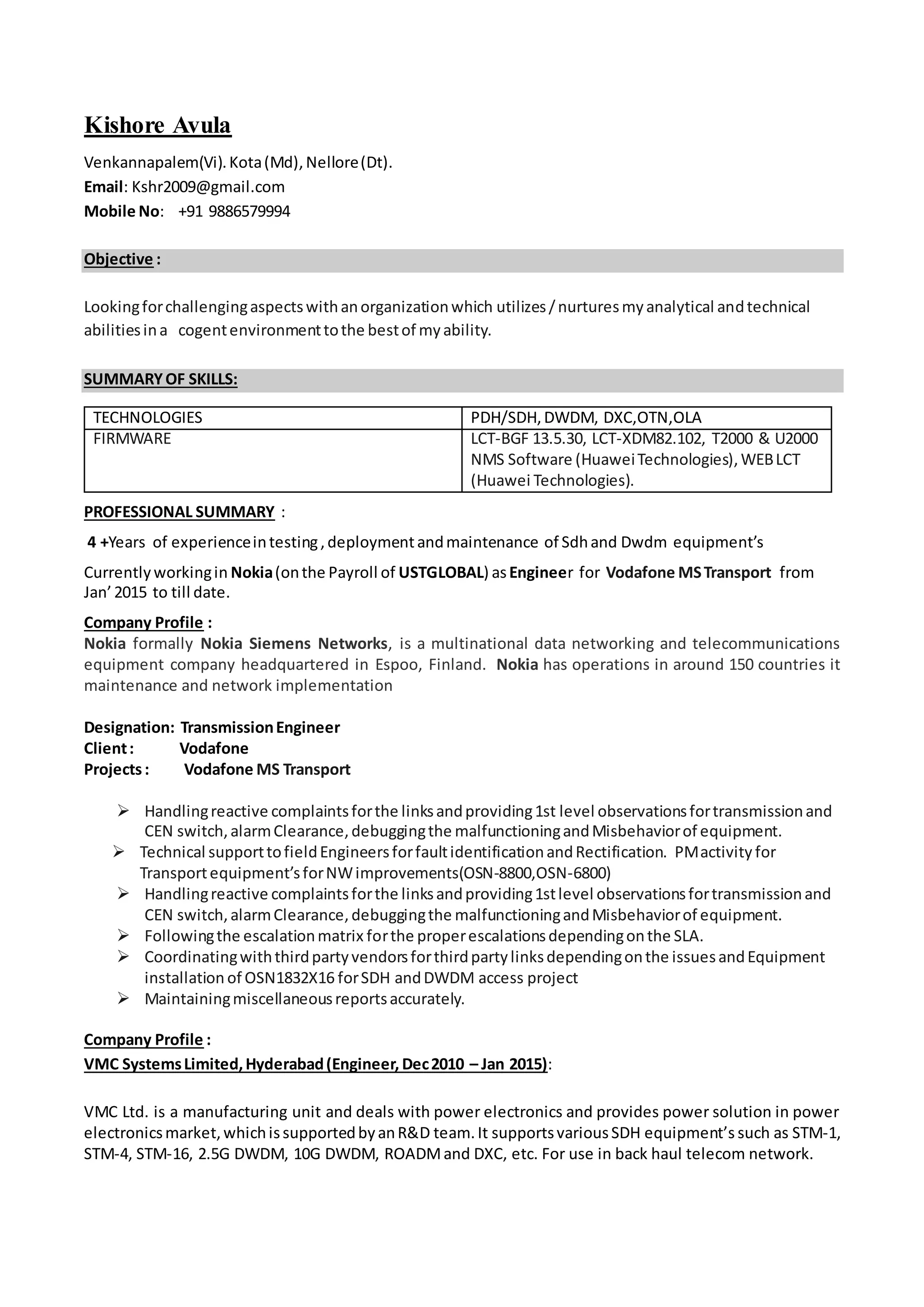 Kishor's Resume | DOCX