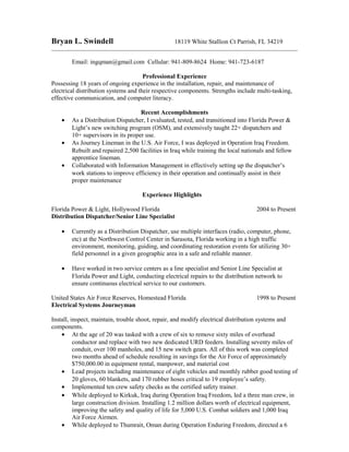 2011 Bryan L Swindell Resume (2) | PDF