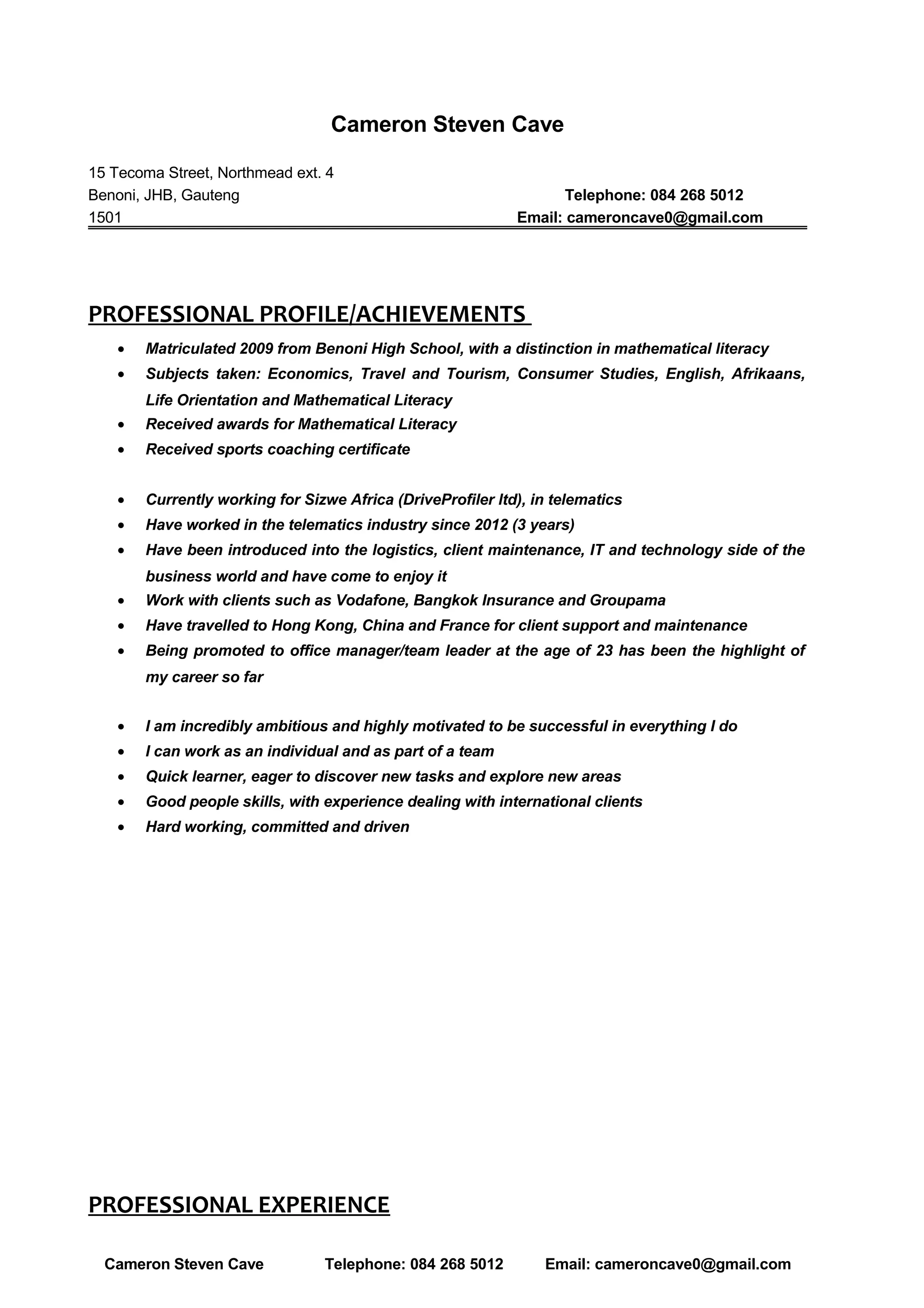 Cameron Cave CV | PDF