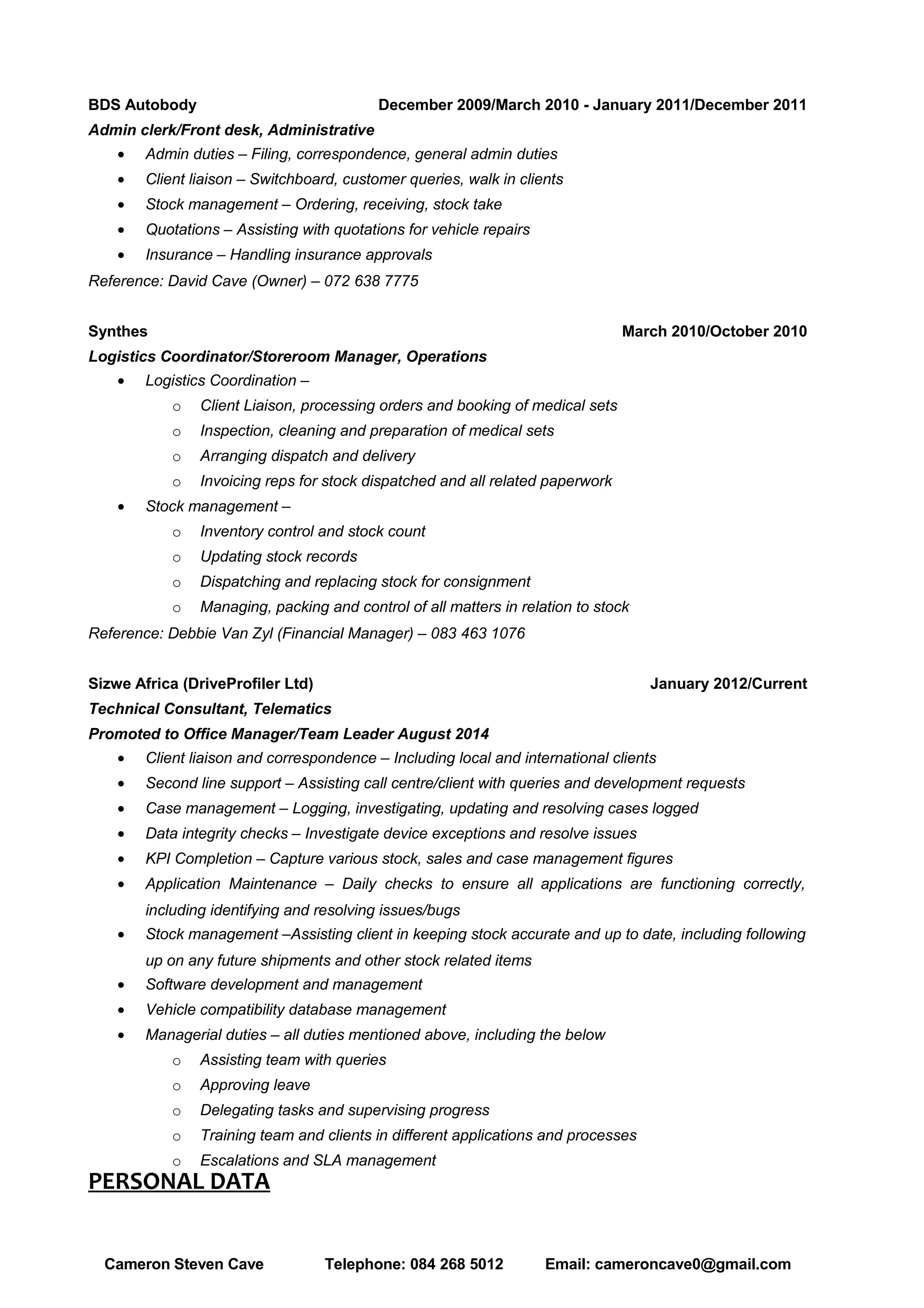 Cameron Cave CV | PDF