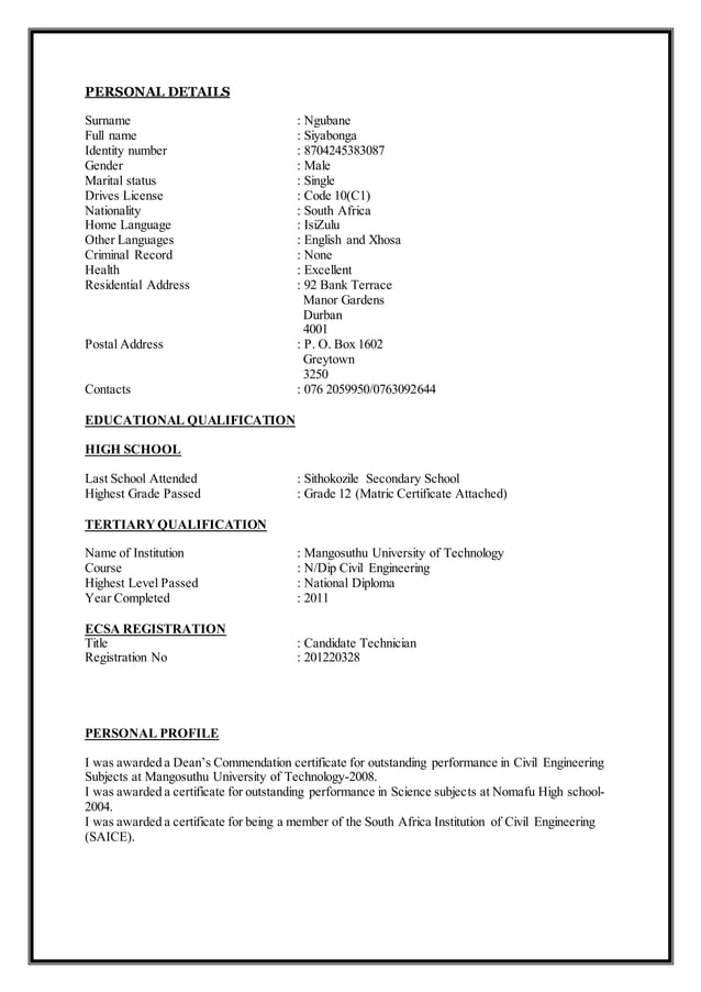 Siyabonga_Ngubane's_CV | PDF