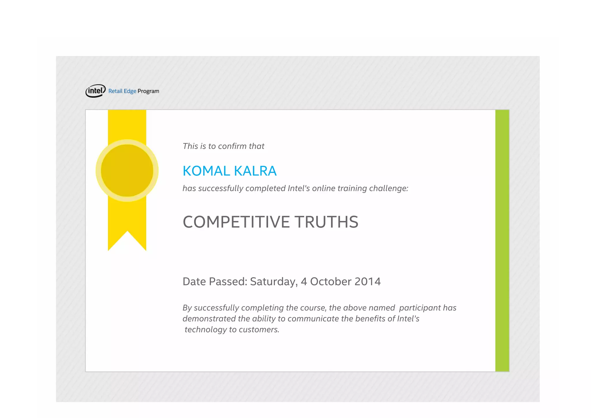 intel Certificate | PDF