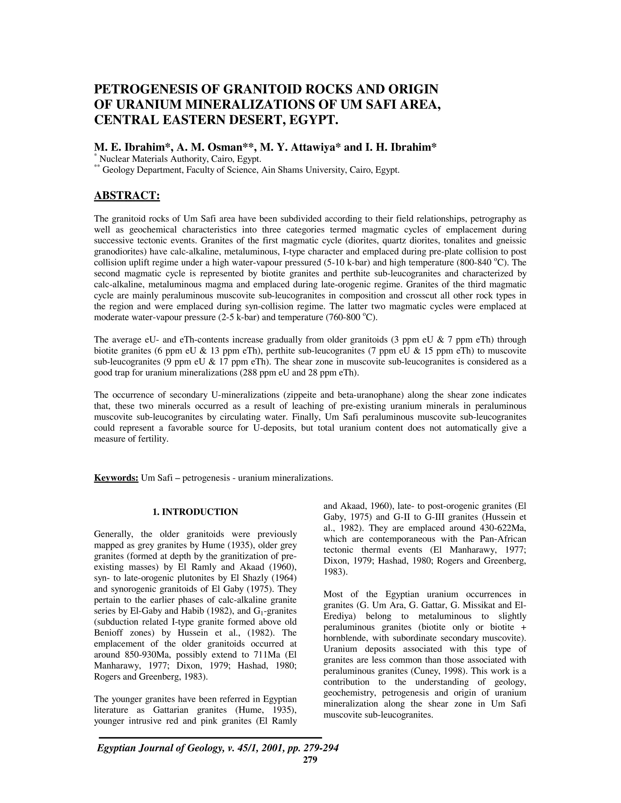 PETROGENESIS OF GRANITOID ROCKS AND ORIGIN OF URANIUM MINERALIZATIONS ...