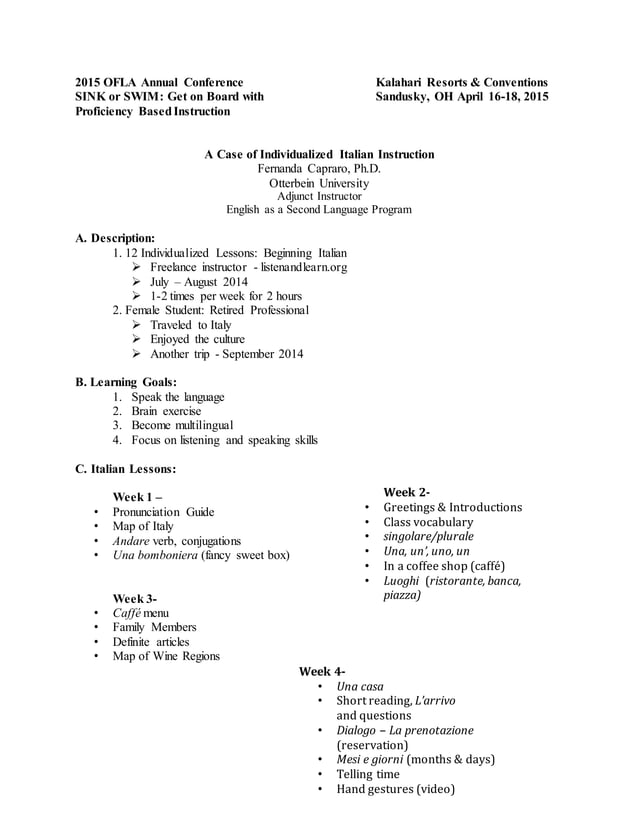 A Case of Individiualized Italian Instruction Handout | PDF