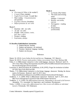 A Case of Individiualized Italian Instruction Handout | PDF