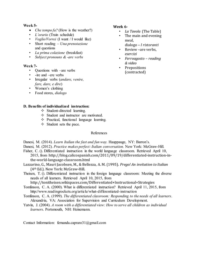 A Case of Individiualized Italian Instruction Handout | PDF