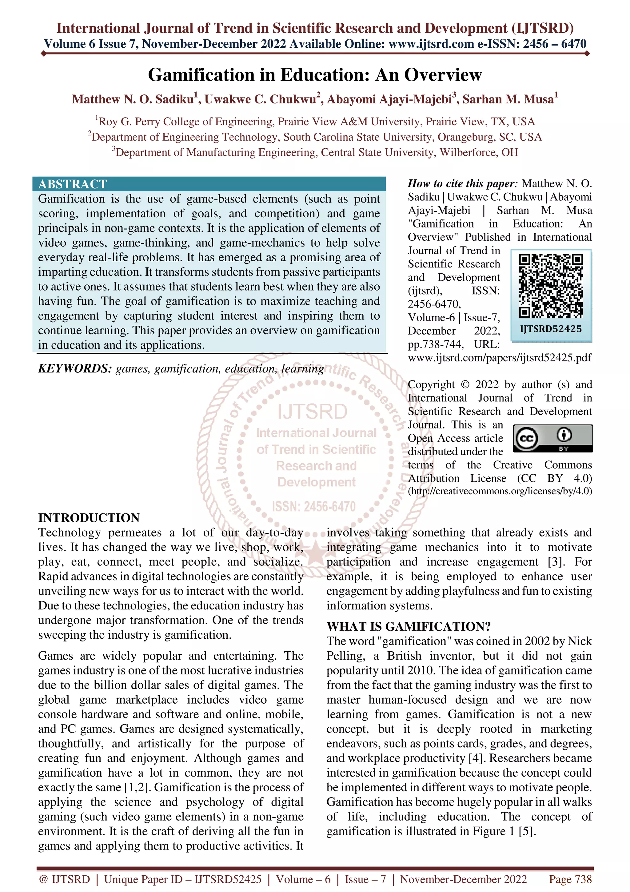 Gamification in Education An Overview | PDF