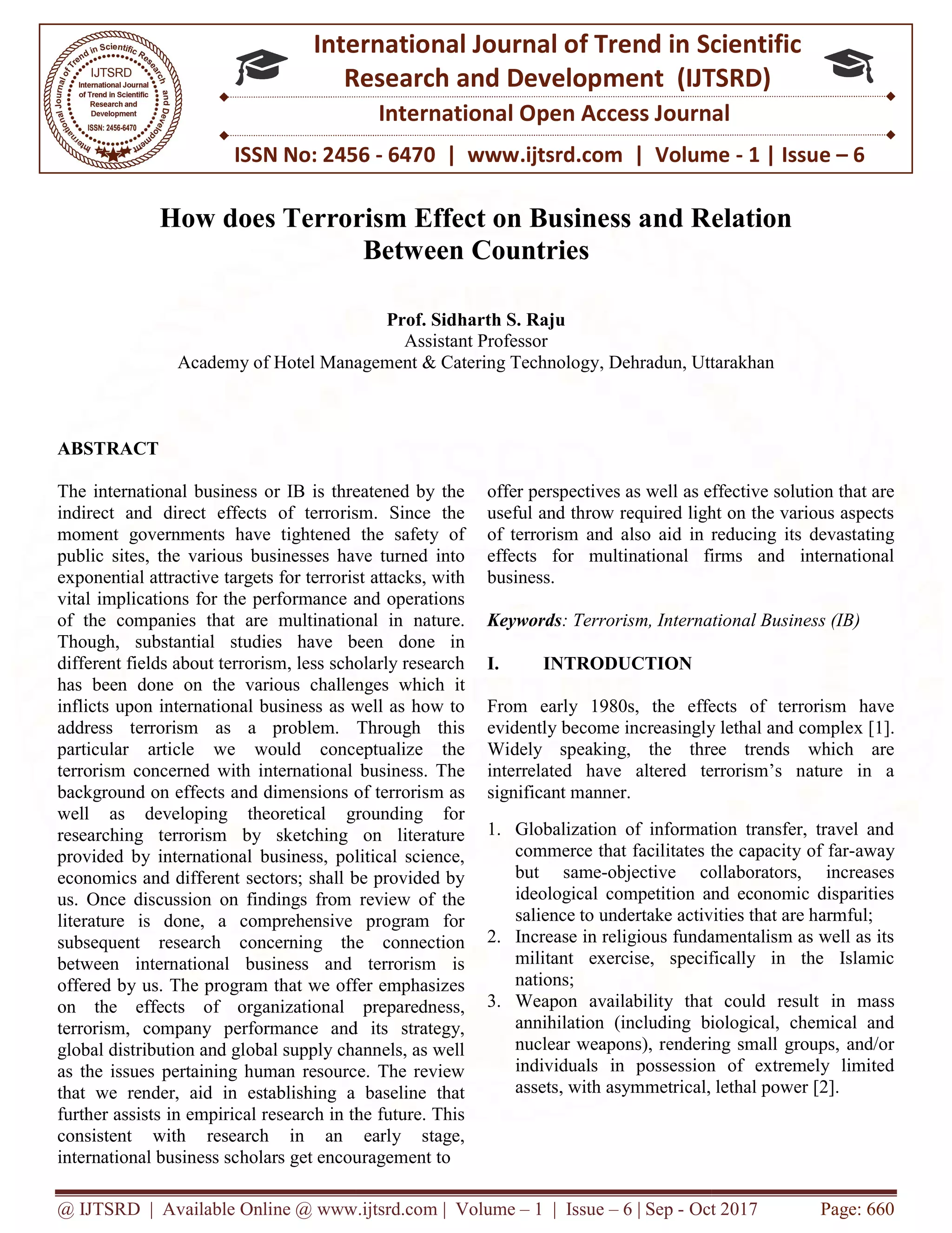 How does Terrorism Effect on Business and Relation Between Countries | PDF