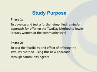 No-commodity, no-cost family planning: the TwoDay Method | PPTX
