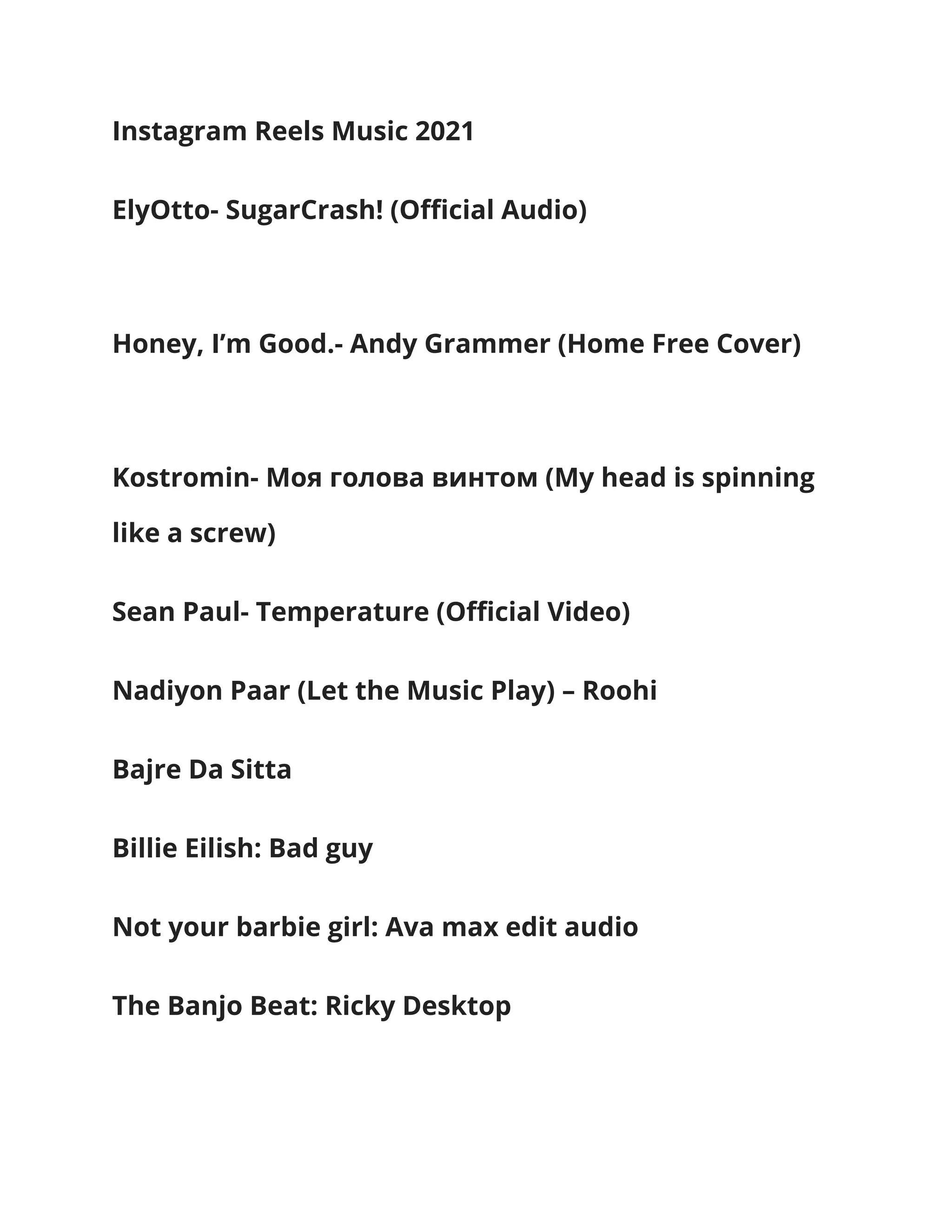 91 trending music & songs for Instagram reels | PDF | Hip Hop Music | Music