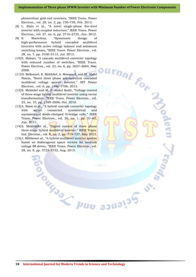 Implementation of Three phase SPWM Inverter with Minimum Number of Power Electronic Components | PDF