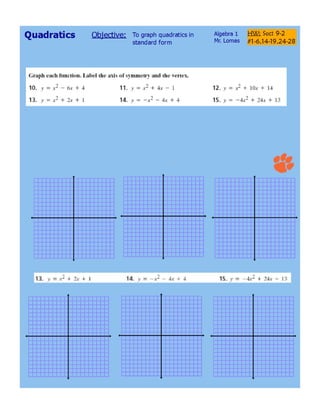 9-2 Graphing Quadratic Functions Standard Form.pdf | Physics | Science